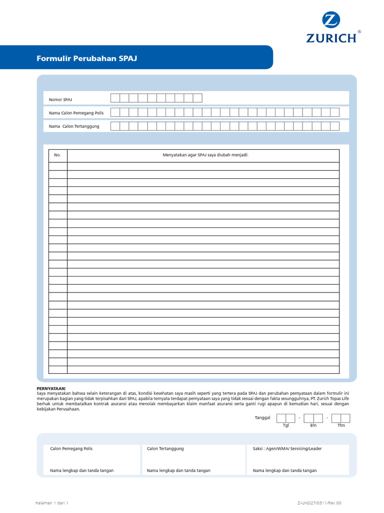 Form Perubahan SPAJ (FPS) | PDF
