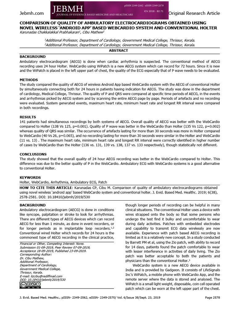 Comparison of Quality of AECG Obtained Using Webcardio System Vs ...