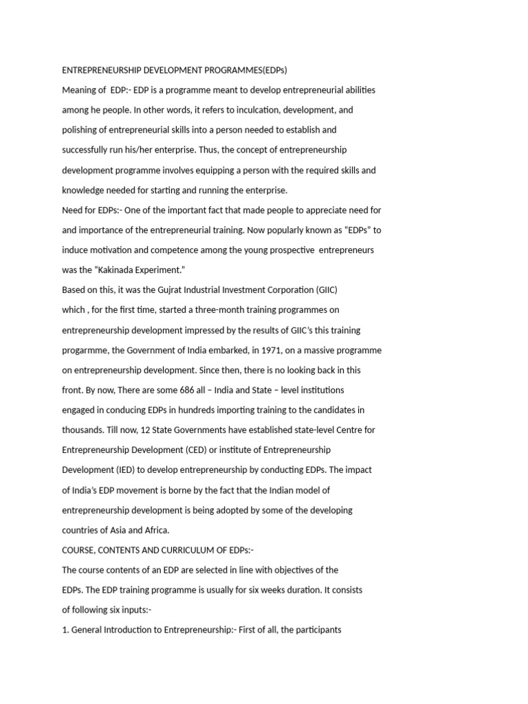 Understanding Entrepreneurship Development Programs | PDF ...