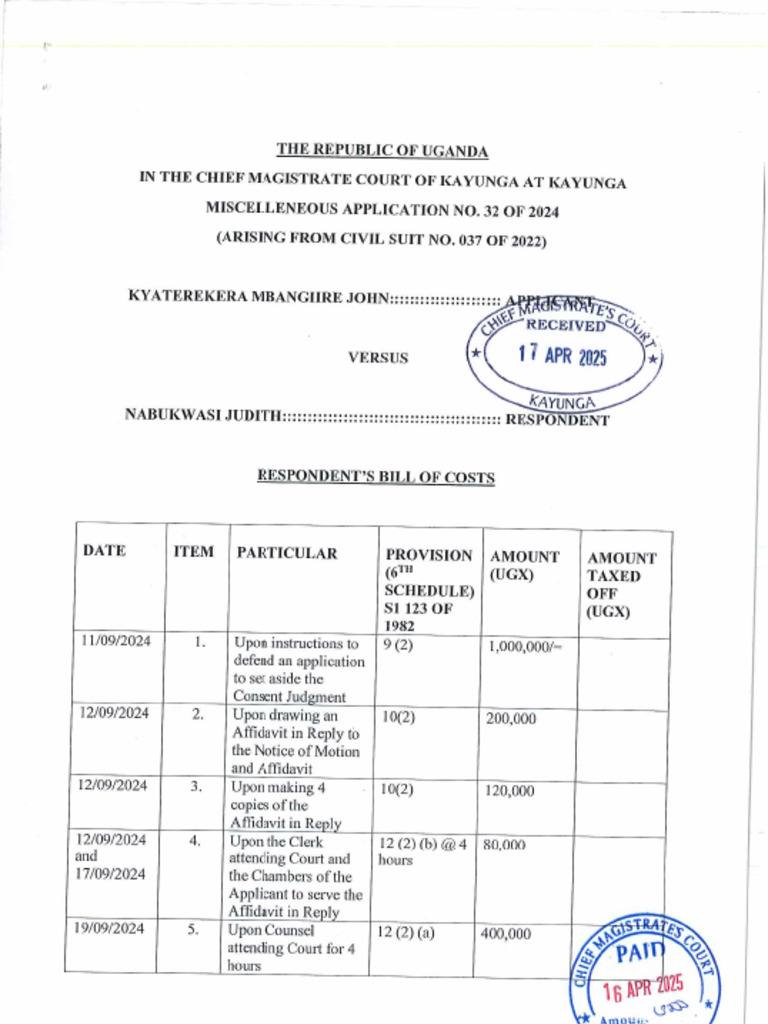 Bill of Costs Judith | PDF