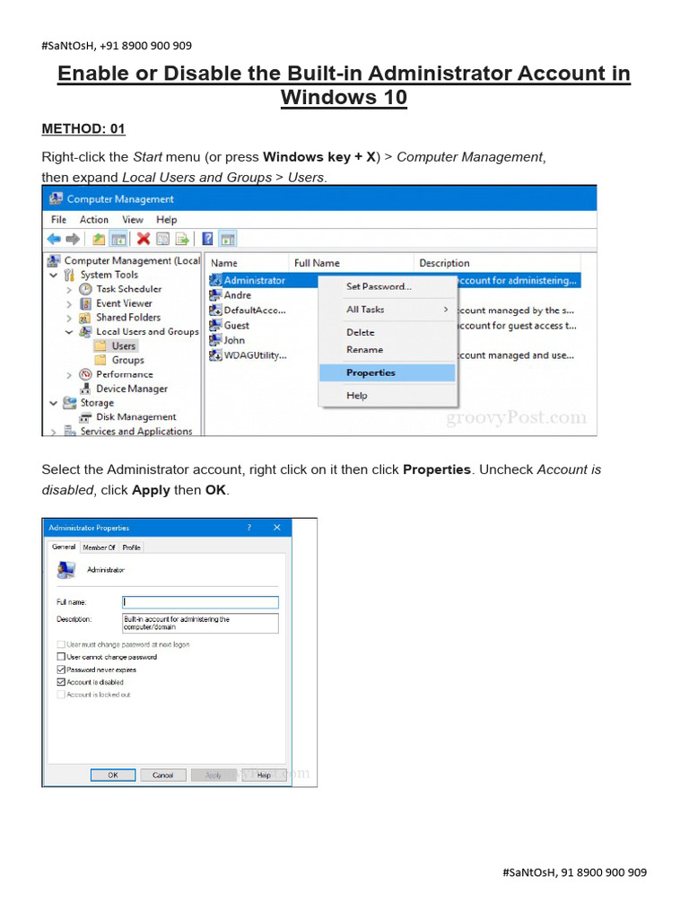 Enable/Disable Windows 10 Admin Account | PDF