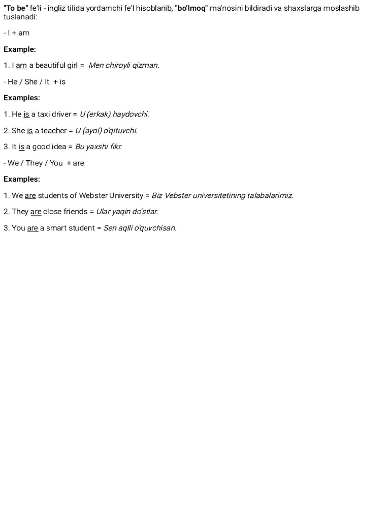 Dars 1 To Be Verb | PDF