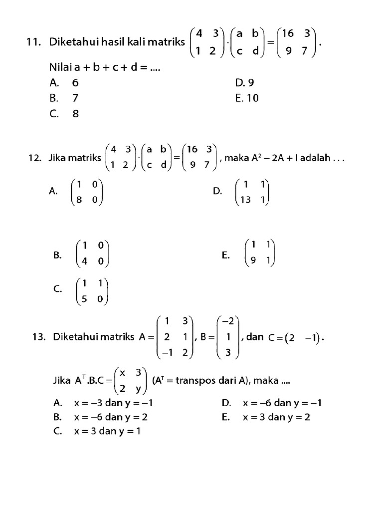 Latihan Matriks Kelas Sma 10 11 12 2025 | PDF