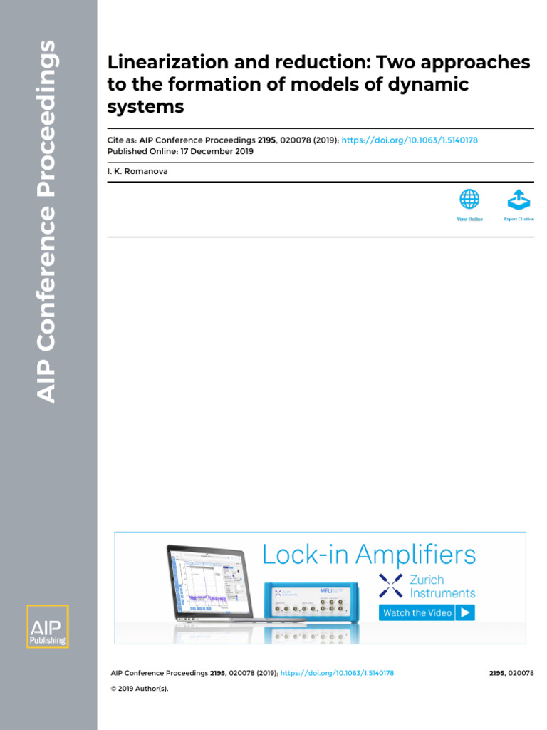 Linearization and Reduction - Two Approaches To The Formation of Models of Dynamic Systems | PDF ...