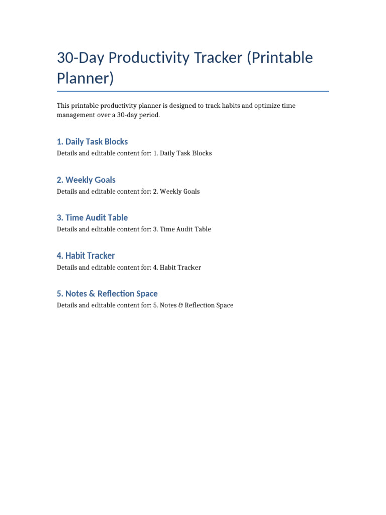 30-Day Productivity Tracker (Printable Planner) | PDF