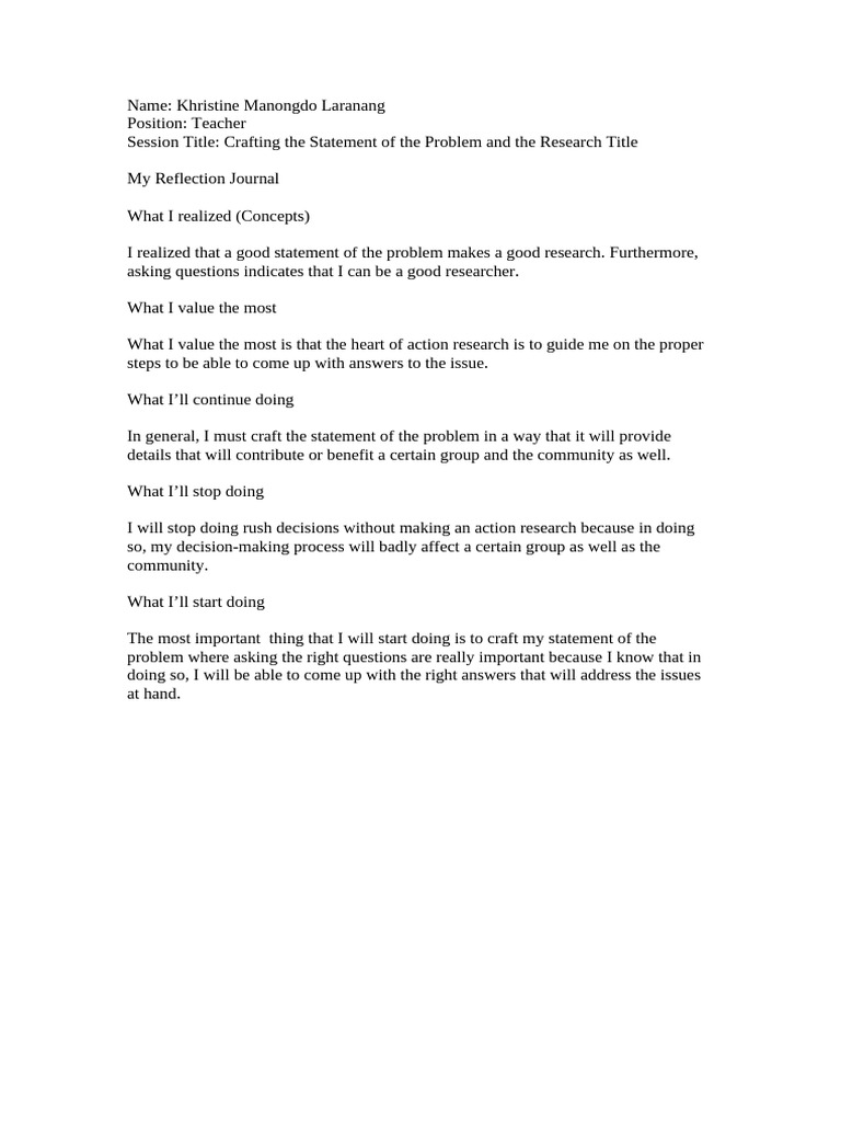 Reflection Journal 1 | PDF