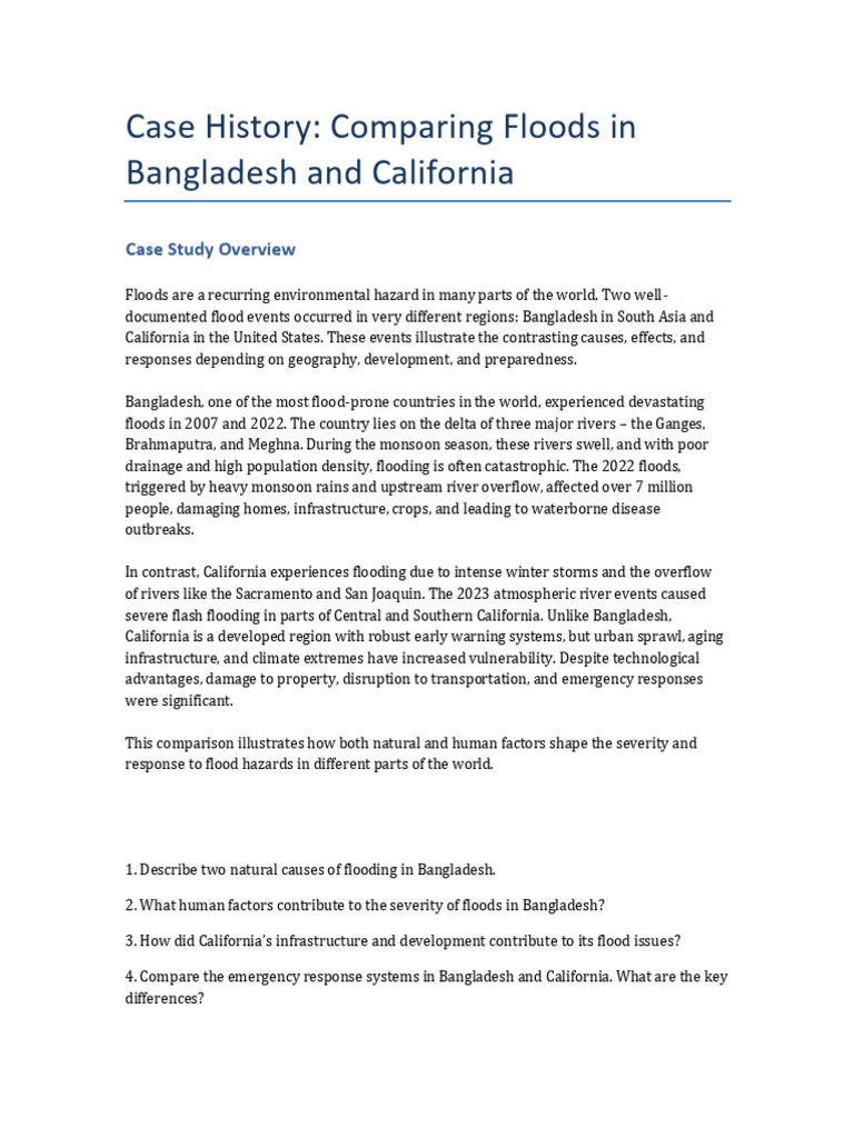 Case Study Floods Bangladesh California With Questions | PDF | Flood ...