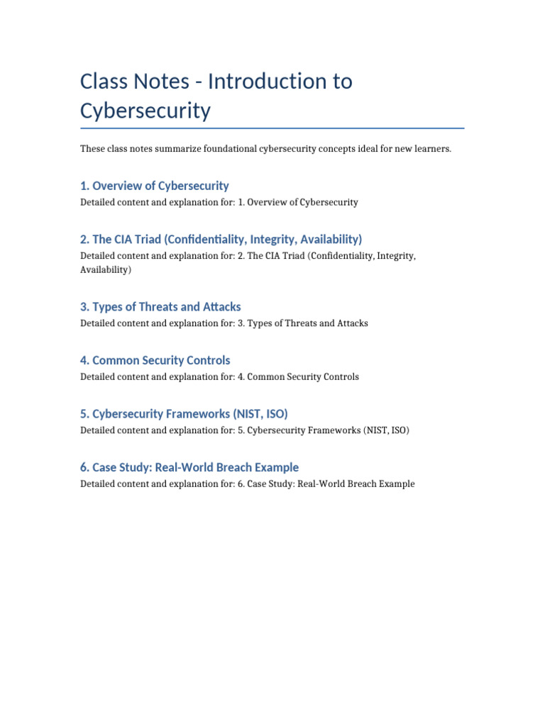 Class Notes - Introduction To Cybersecurity | PDF