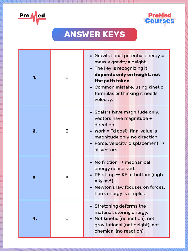 Work and Energy Assignment Keys | PDF | Velocity | Force