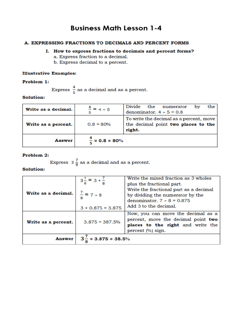 Business Math Lesson 1-4 | PDF