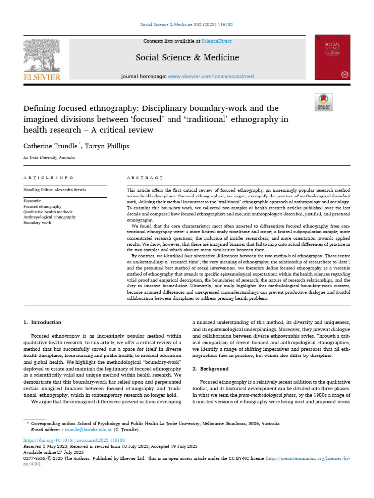 Defining Focused Ethnography in Health Research | PDF | Ethnography ...