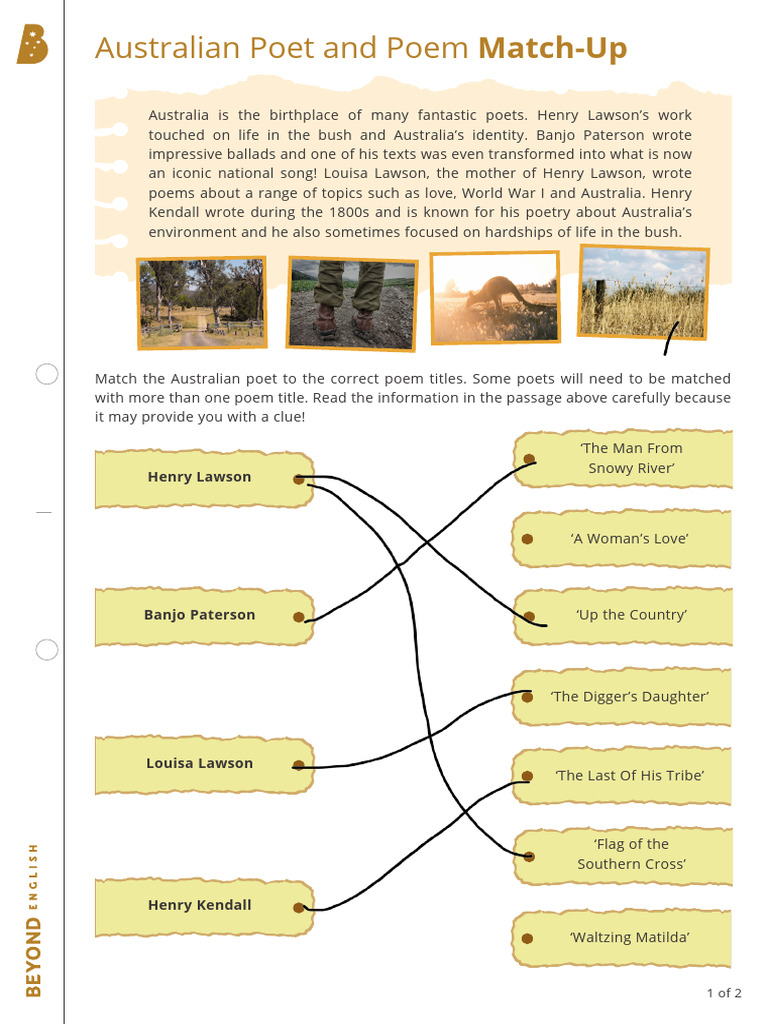 Australian Poet and Poem Match-Up 2 | PDF