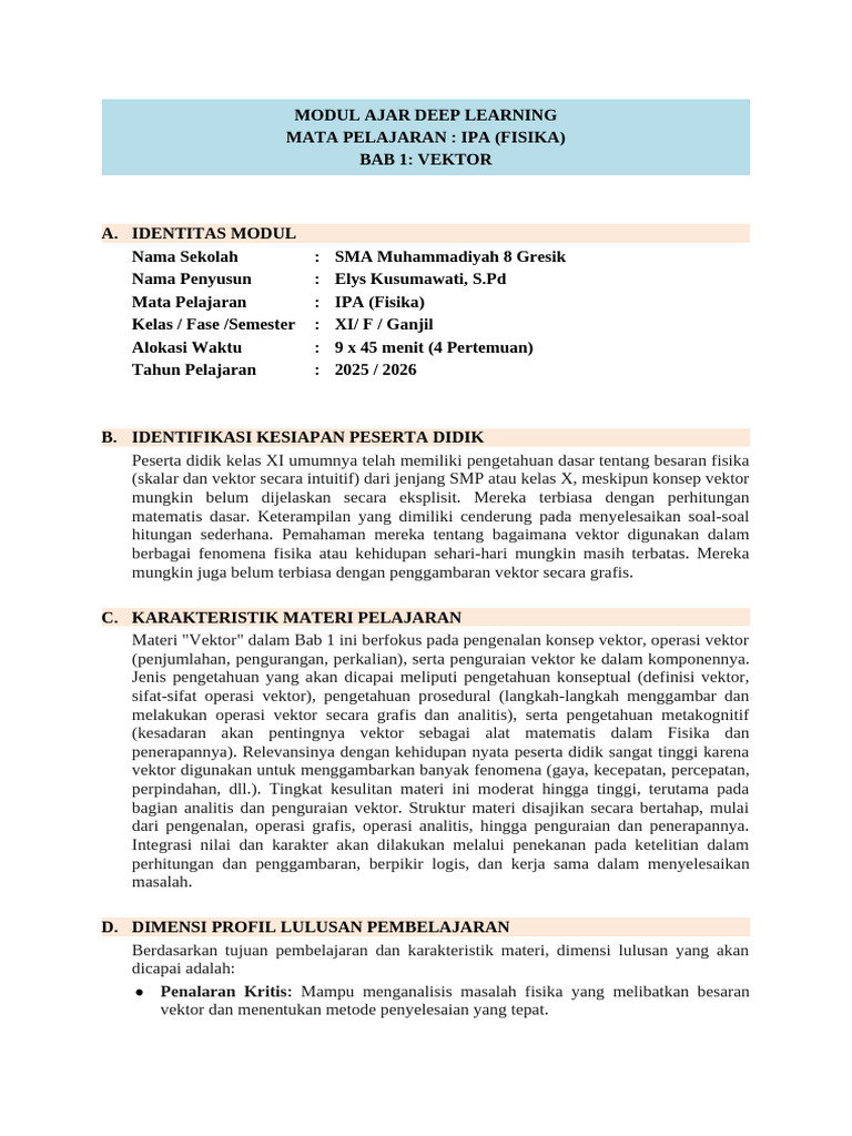 Modul BAB 1 VEKTOR (Elys Kusumawati) | PDF