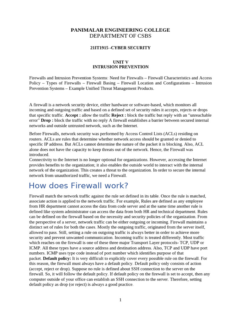 Firewall and Intrusion Prevention Overview | PDF | Firewall (Computing ...