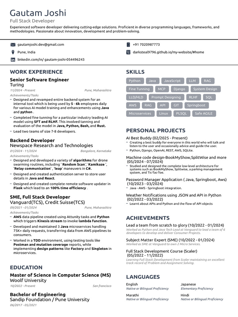 Gautam Joshi: Full Stack Developer Profile | PDF | Amazon Web Services ...
