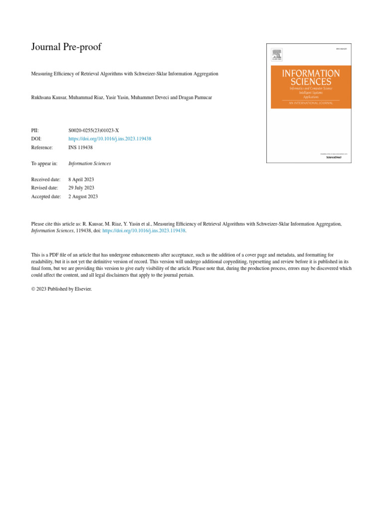 Measuring Efficiency of Retrieval Algorithms With Schweizer-Sklar Information Aggregation | PDF ...