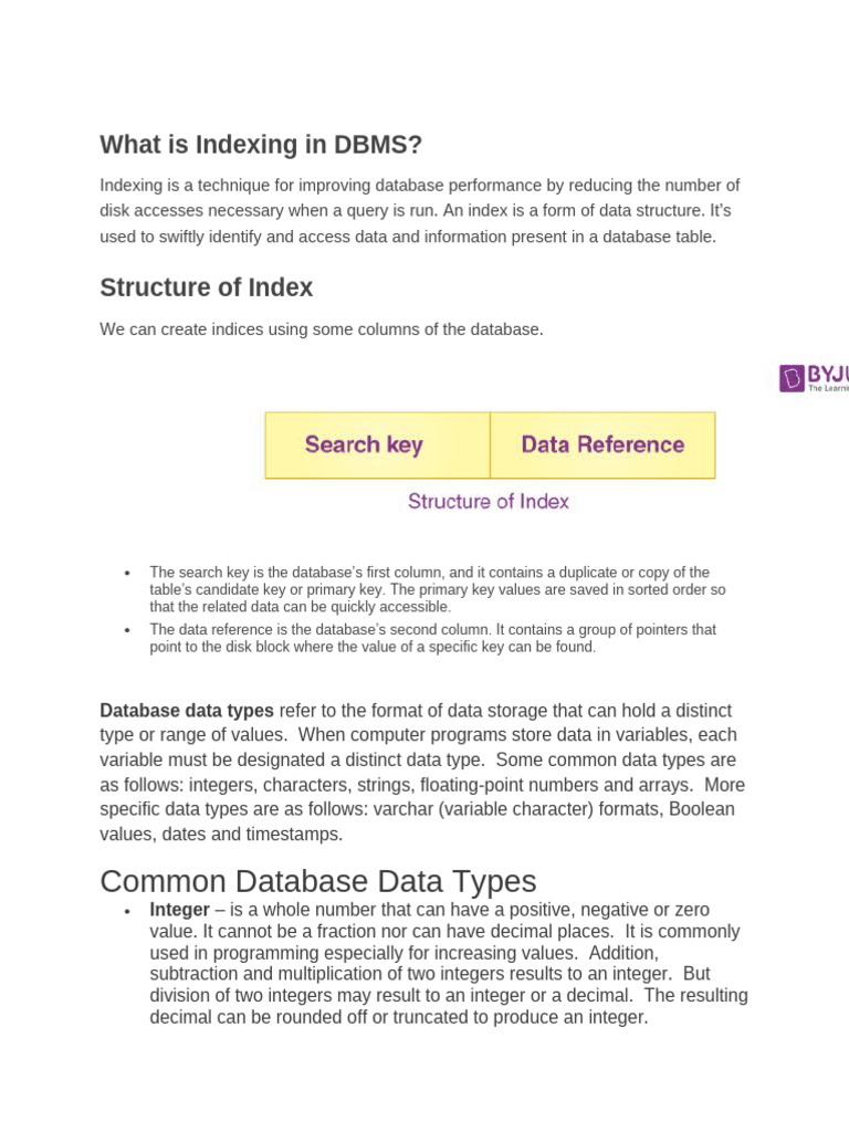 What Is Indexing in DBMS | PDF | Database Index | Data Type