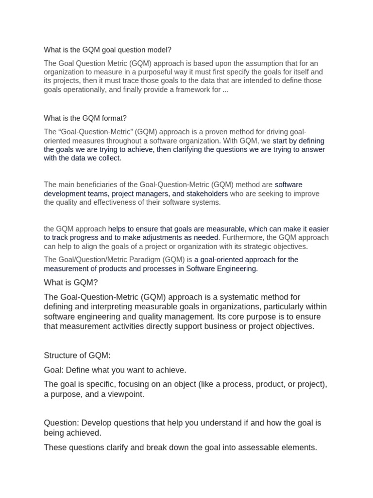 Goal Question Metric (GQM) Approach | PDF | Performance Indicator | Goal