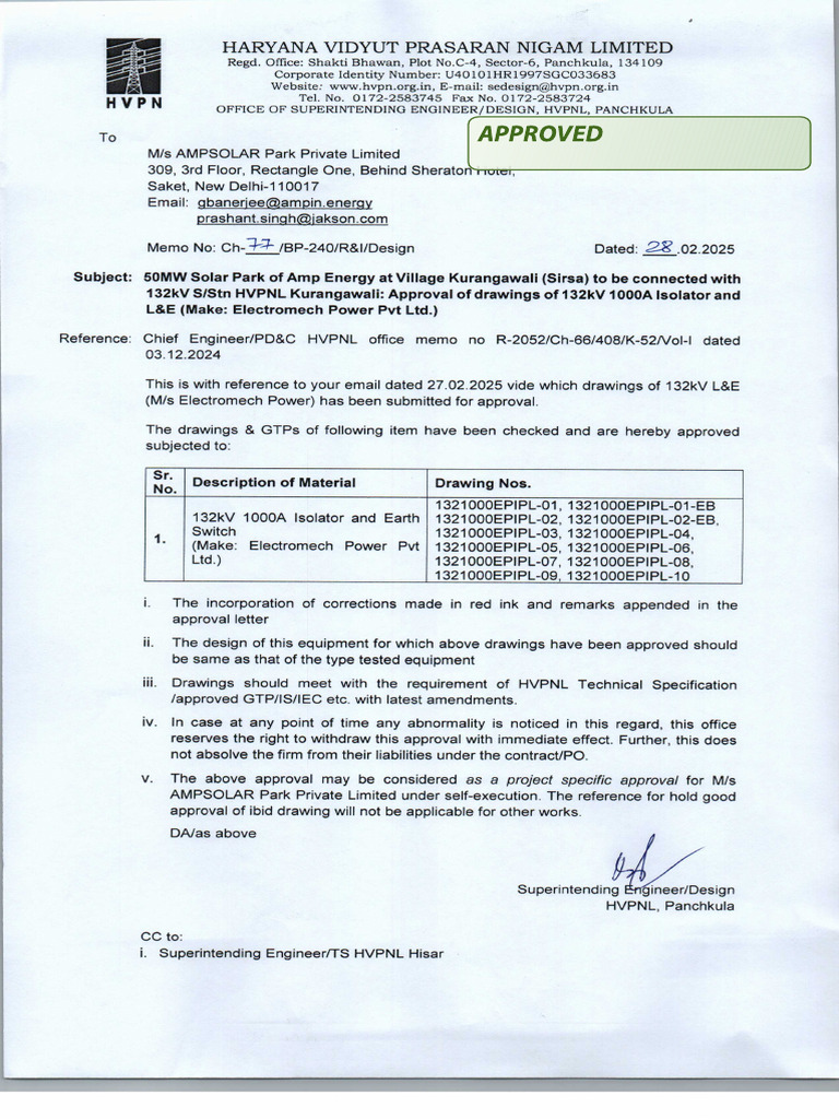 Approval of 132kV Isolator Drawings | PDF | Insulator (Electricity ...