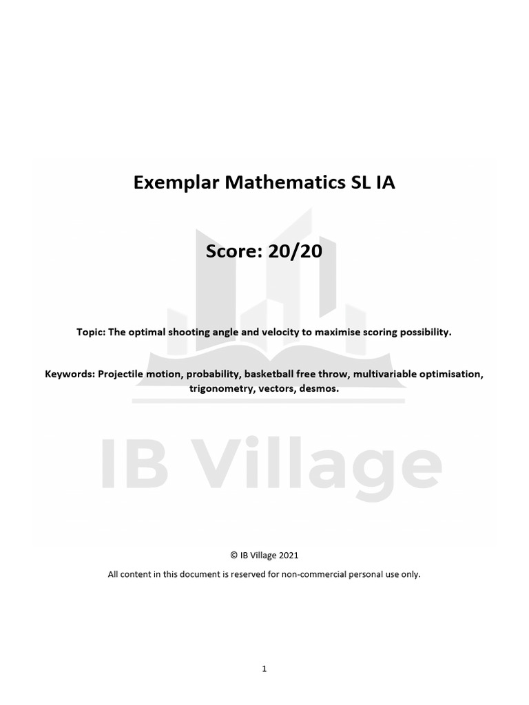 IB Village - Full Scoring Math SL IA Exemplar | PDF | Velocity | Angle
