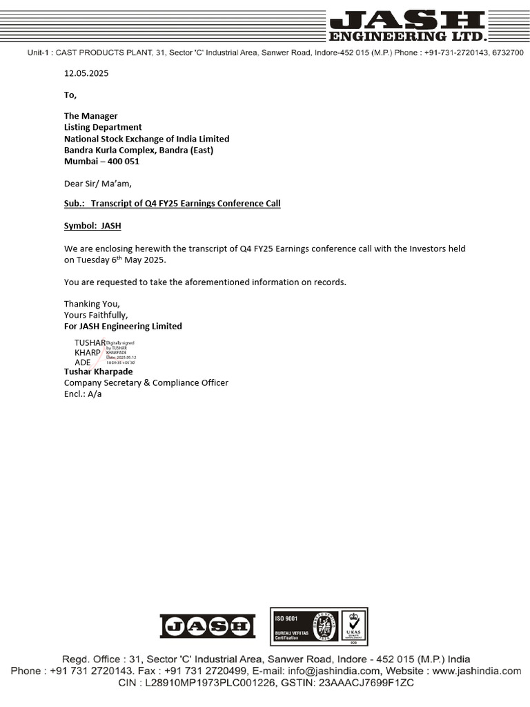 Jash Engineering Q4 FY25 Earnings Call Transcript | PDF | Inflation ...