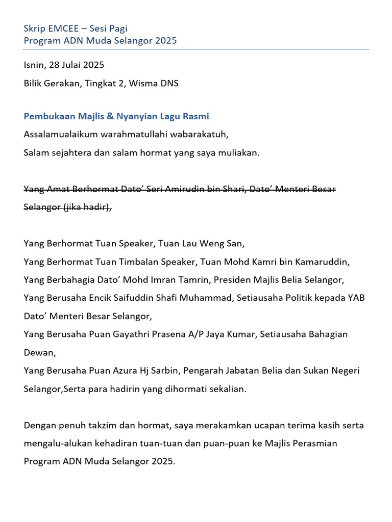 Skrip Emcee Ams2025 Sesi Pagi Final | PDF