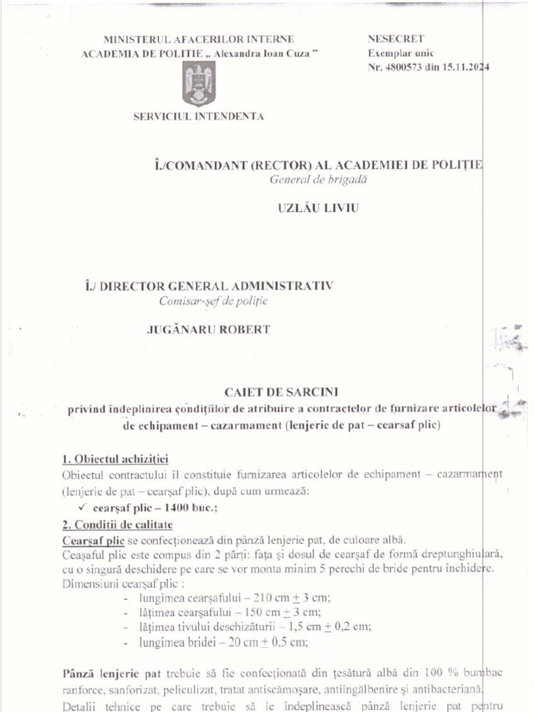 Caiet de Sarcini Cearsaf Plic | PDF
