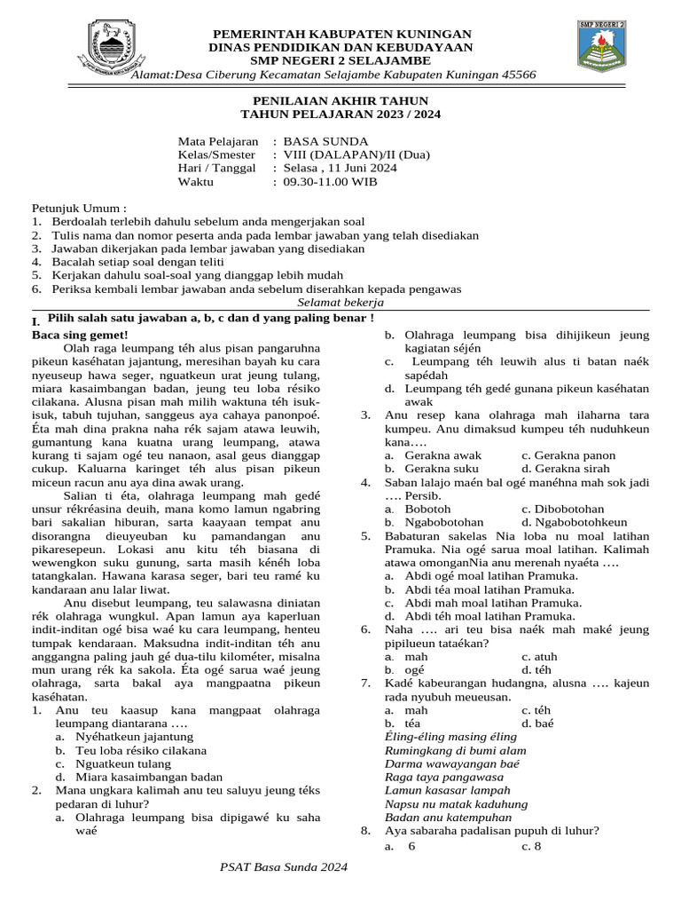 Soal Basun Kls 8 SMT Genap | PDF