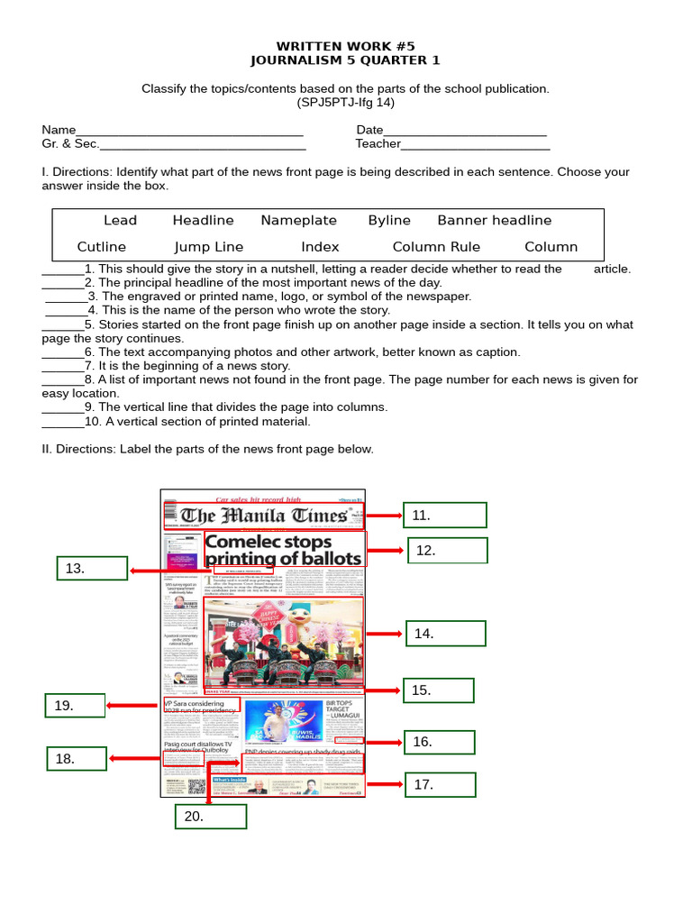 Parts of a Newspaper Explained | PDF