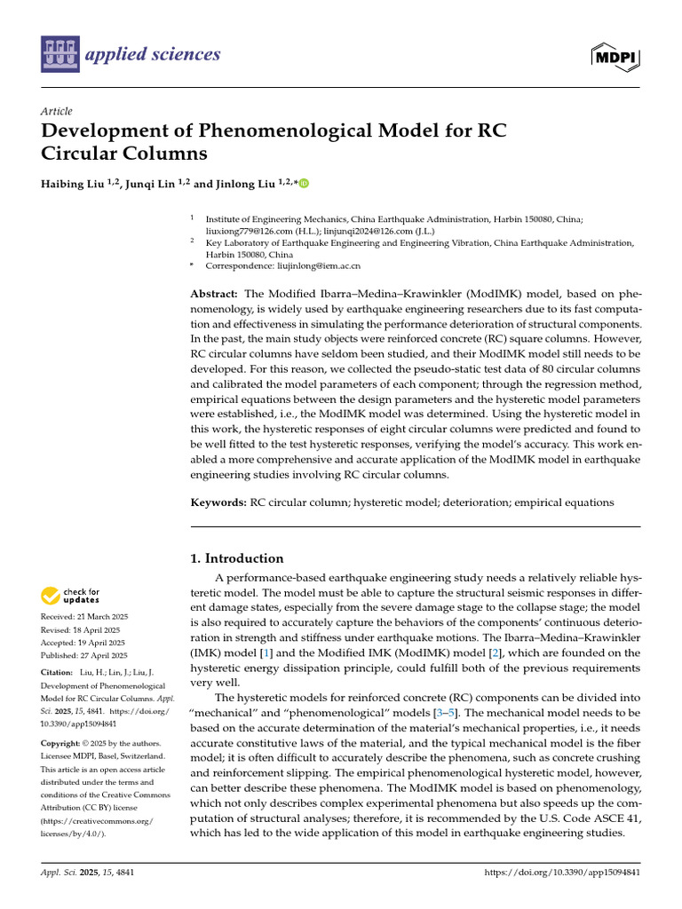 Development of Phenomenological Model for RC Circular Columns | PDF ...