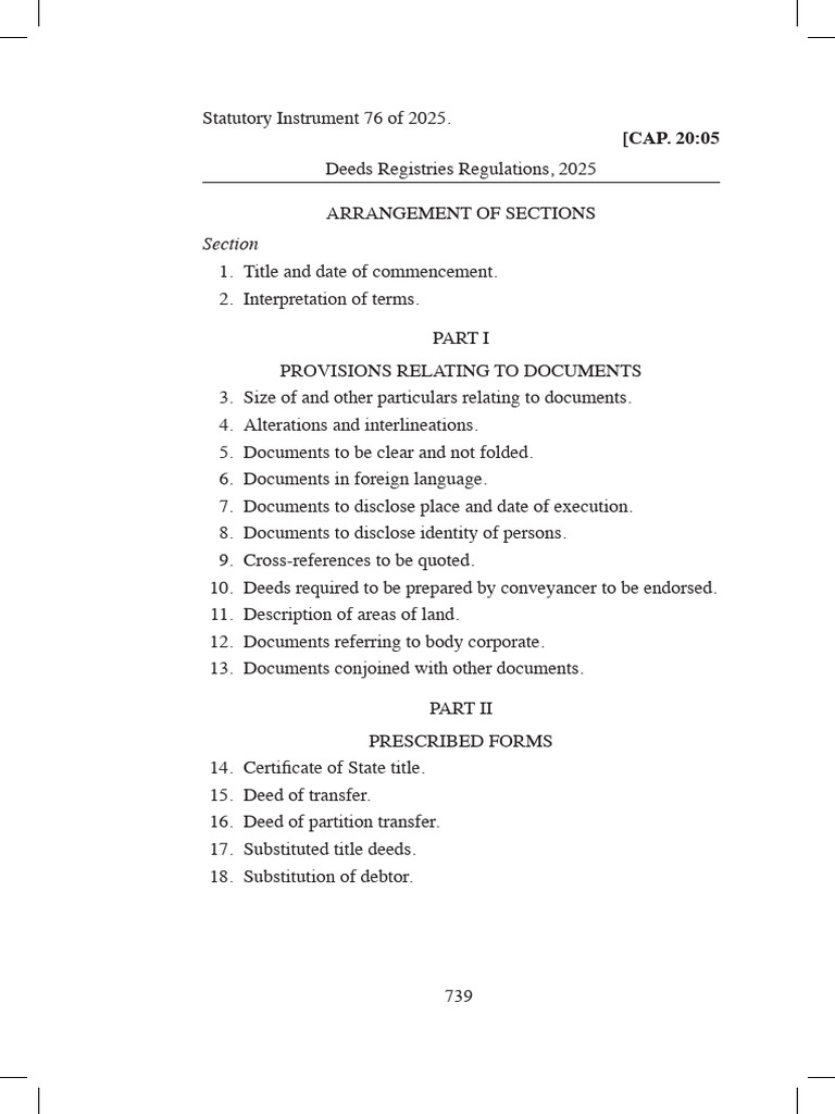 S.I. 76 of 2025 Deeds Registries Regulations, 2025 NOM | PDF | Mortgage Law | Deed