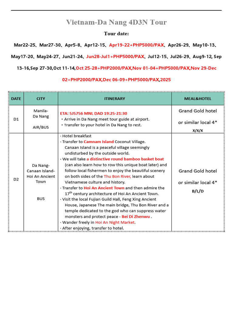 Vietnam Da Nang 4D3N Tour | PDF