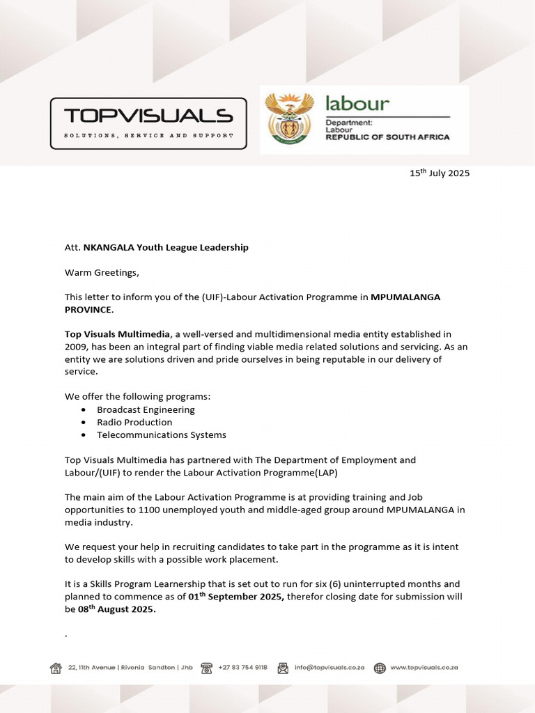Nkangala (Top Visuals - Uif (Lap) Recruitment) | PDF