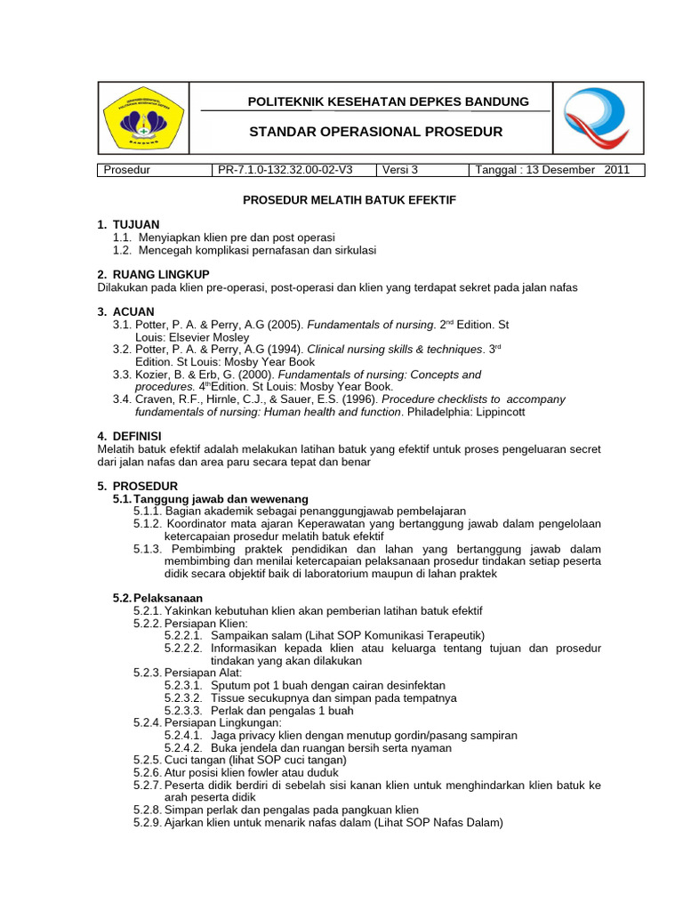 Sop Latihan Batuk Efektif | PDF