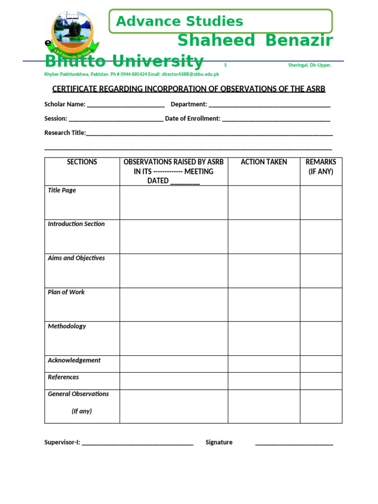 ASRB-Observations Proforma | PDF