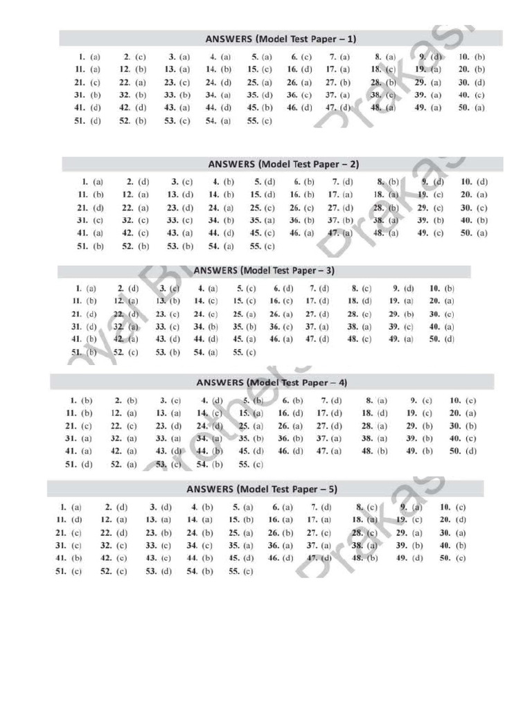 Answer Key Sample One Mark Sample Paper | PDF