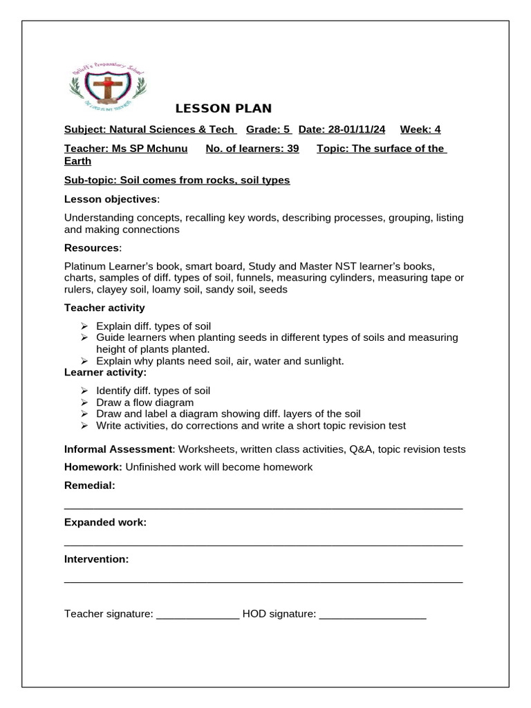 Grade 5 Soil Lesson Plan Term 4 | PDF