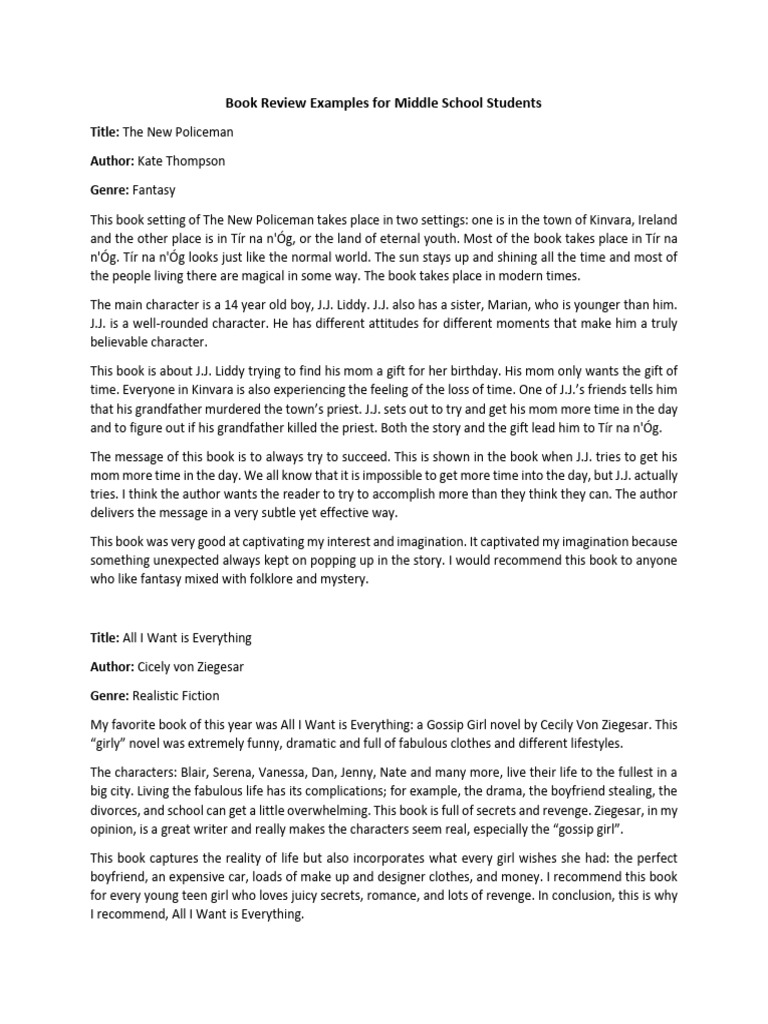 Book Review Examples For Middle School Students | PDF | Gossip Girl