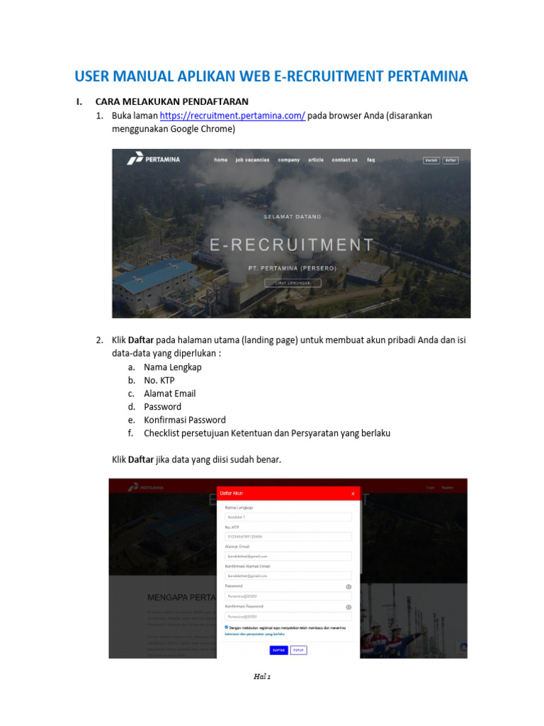 Panduan Pendaftaran E-Recruitment Pertamina | PDF