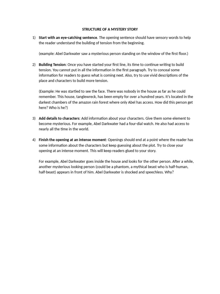 Handout Structure of A Mystery Story Opening | PDF