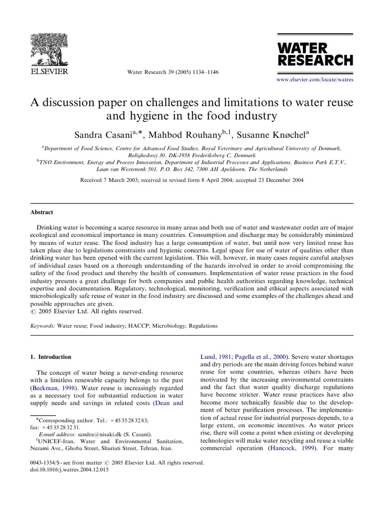 Water Reuse Challenges in Food Industry | PDF | Reclaimed Water | Water