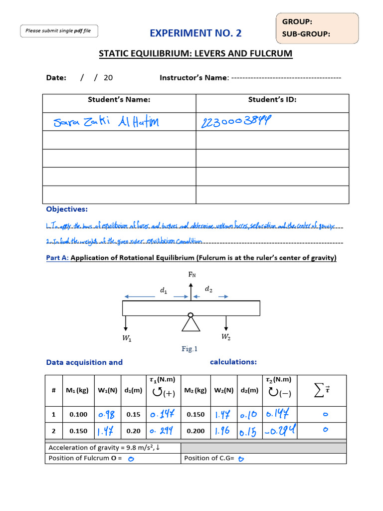 01 - Levers and Fulcrum - Lab Report PDF | PDF | Lever | Elbow