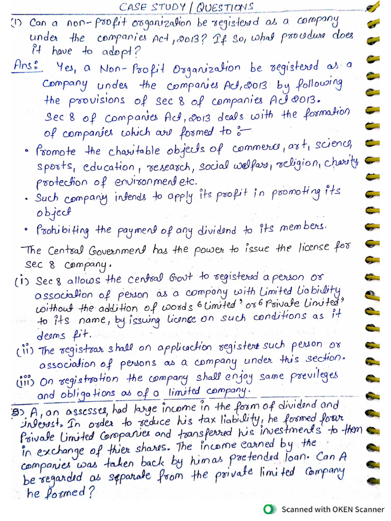 CMA Inter Company Law CAse Study Hand Written Notes | PDF