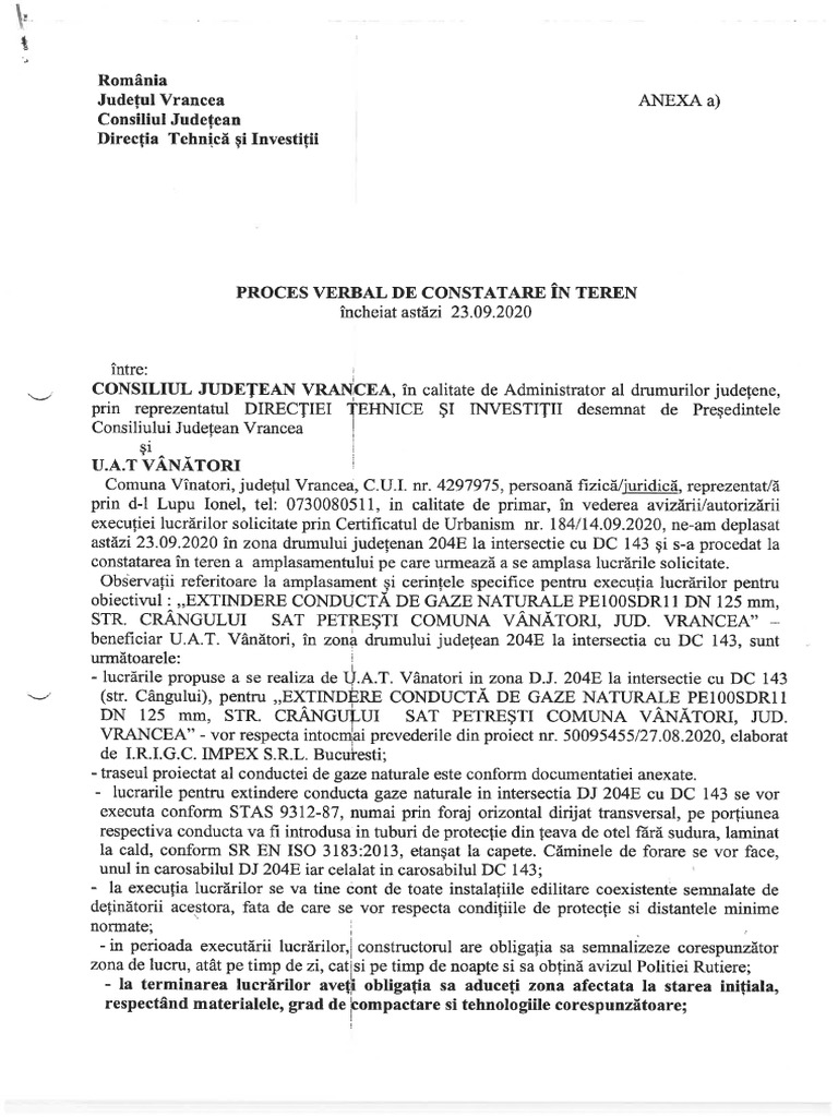 #2.5. Proces Verbal de Constatare Pe Teren - CJ Vrancea - UAT Vanatori ...