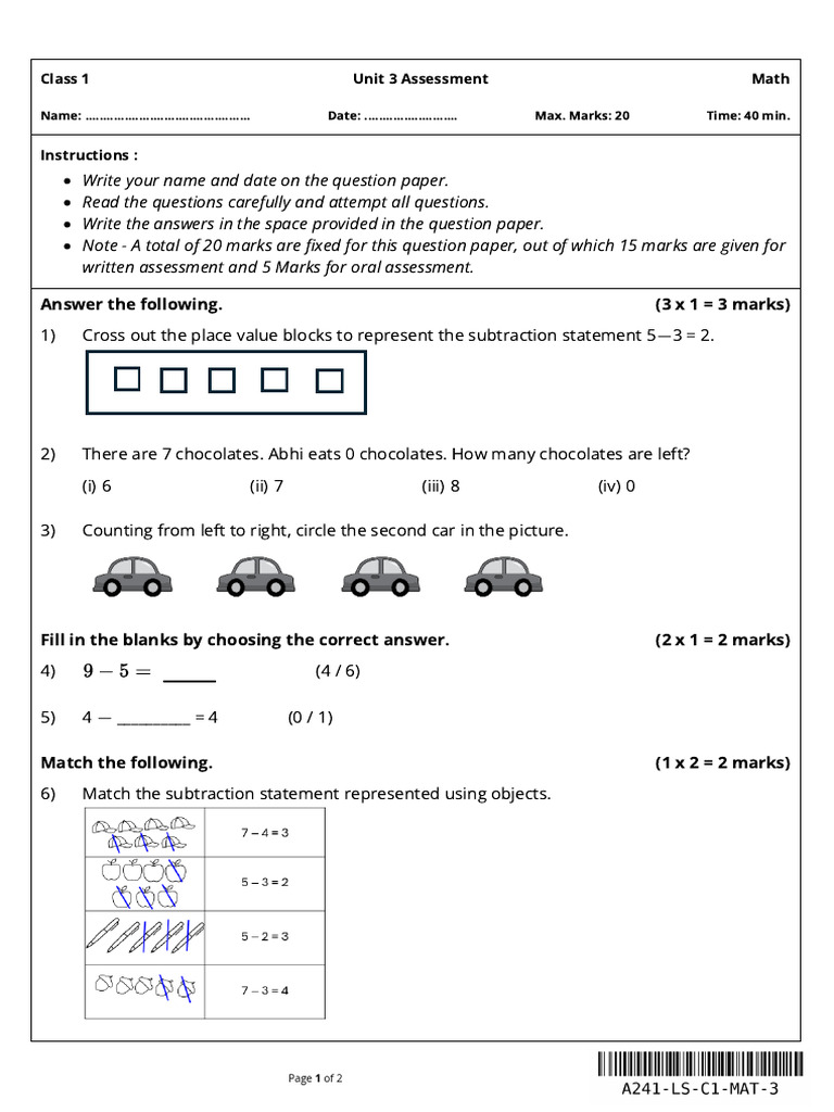 Class1 Math ASM-1 6632 | PDF