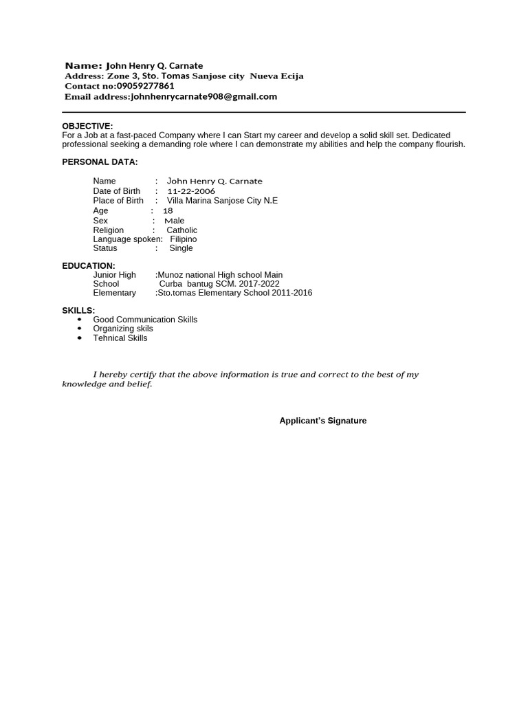 John Henry Q. Carnate Resume | PDF