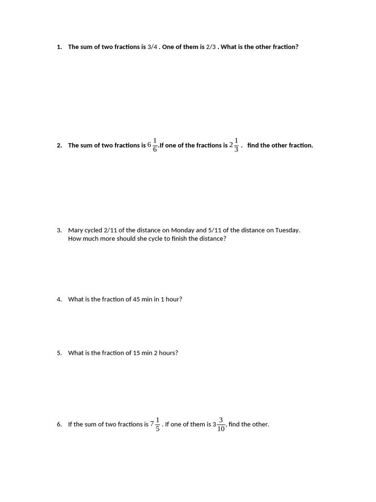 Final Worksheet Fractions | PDF