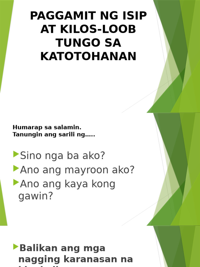 q1 Week 1 2 Paggamit NG Isip at Kilos Loob Tungo Sa Katotohanan | PDF