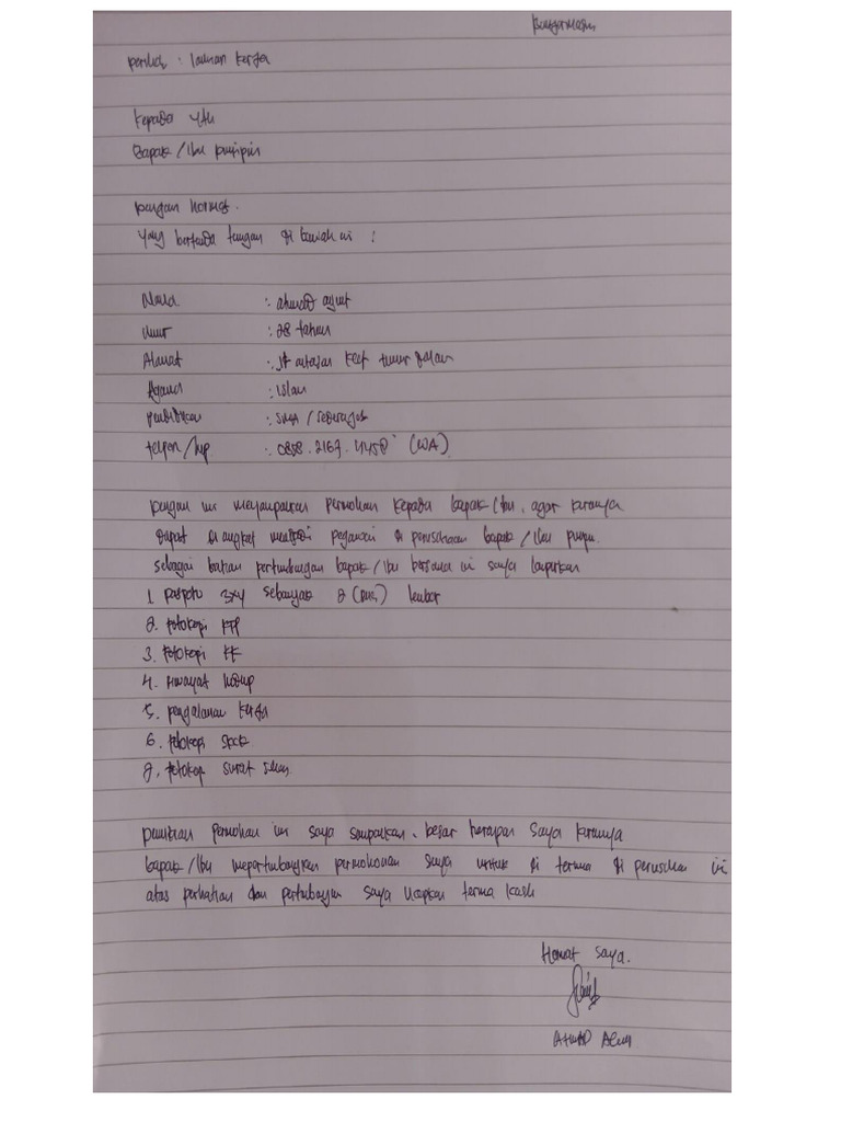 PDF Lamaran Kerja Agus | PDF