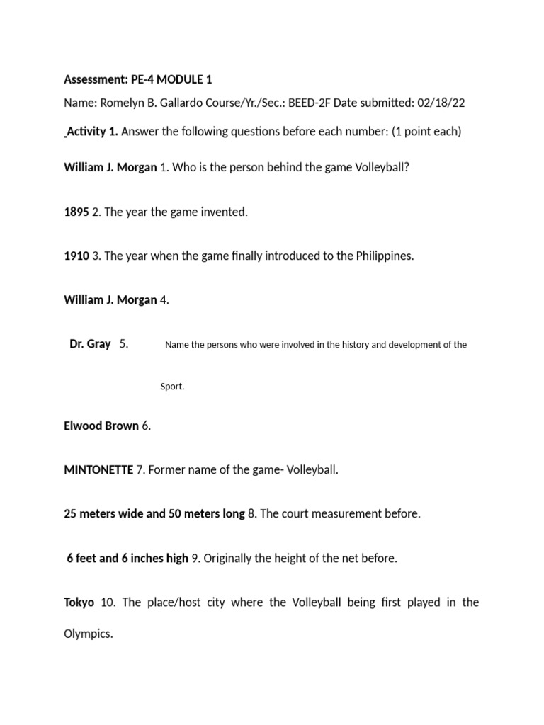 Template PE 4 MODULE 1assessment | PDF | Sports | Student Sport